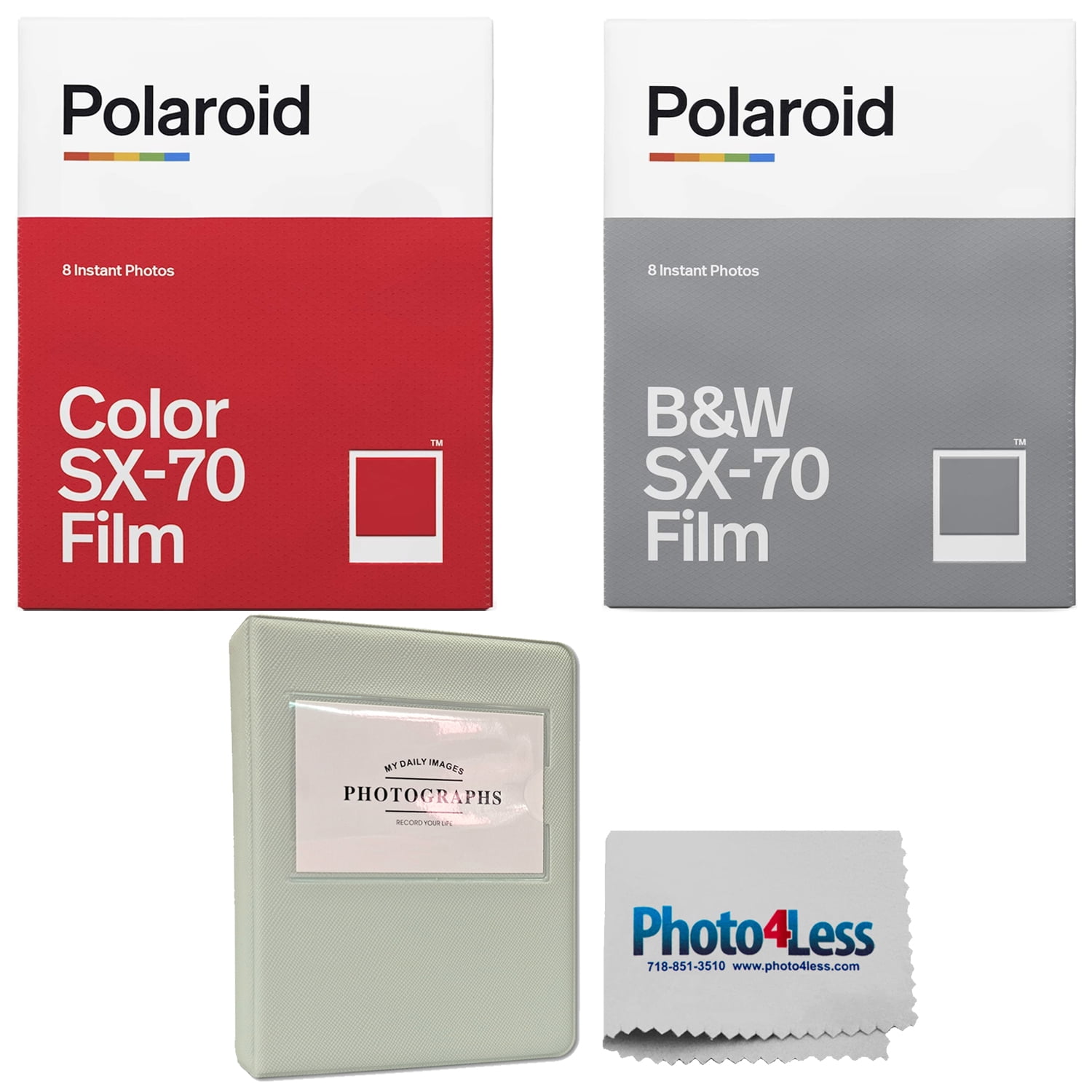Polaroid Color Film for SX-70 (8 Sheets) + B&W Film 8 (Sheets) + Album ...