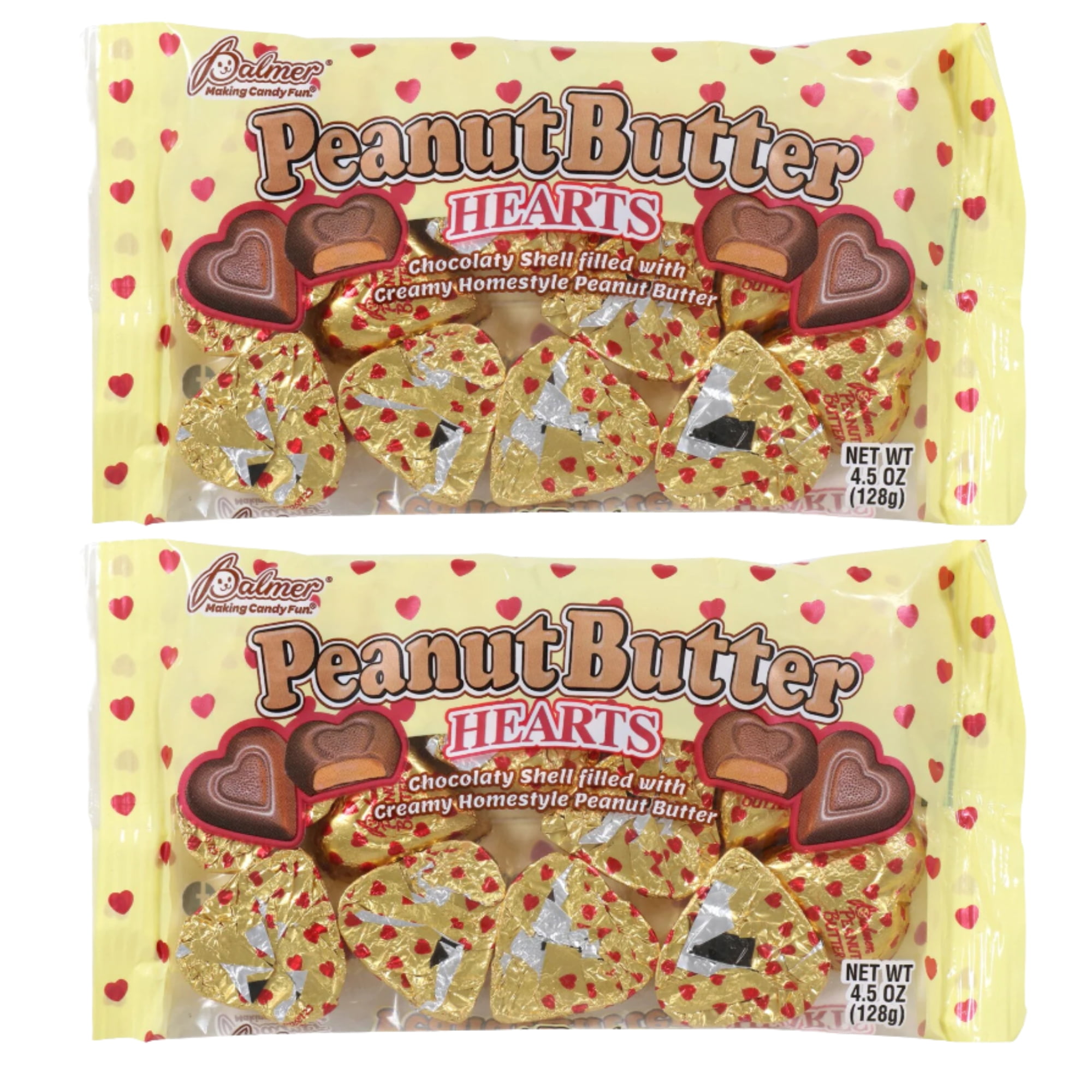 Palmer Peanut Butter Candy Hearts, 4.5oz Individually Wrapped Creamy ...