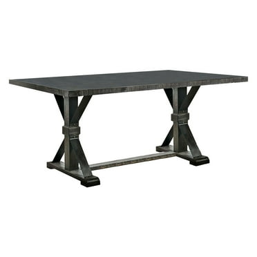Metal Banded Wooden Rectangular Dinning Table With X-Base Double ...