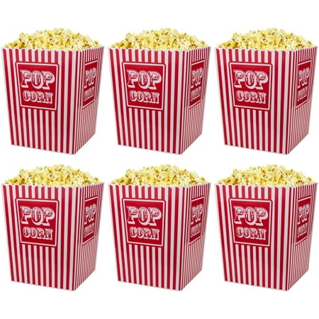 6 Pack Plastic Open-Top Popcorn Boxes Large Popcorn Container Set Movie ...