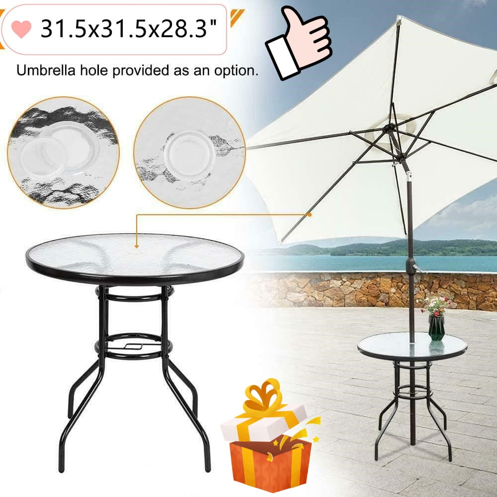 Goorabbit Outdoor Glass Patio Table, 31.5 Inch Round Bistro Table with ...
