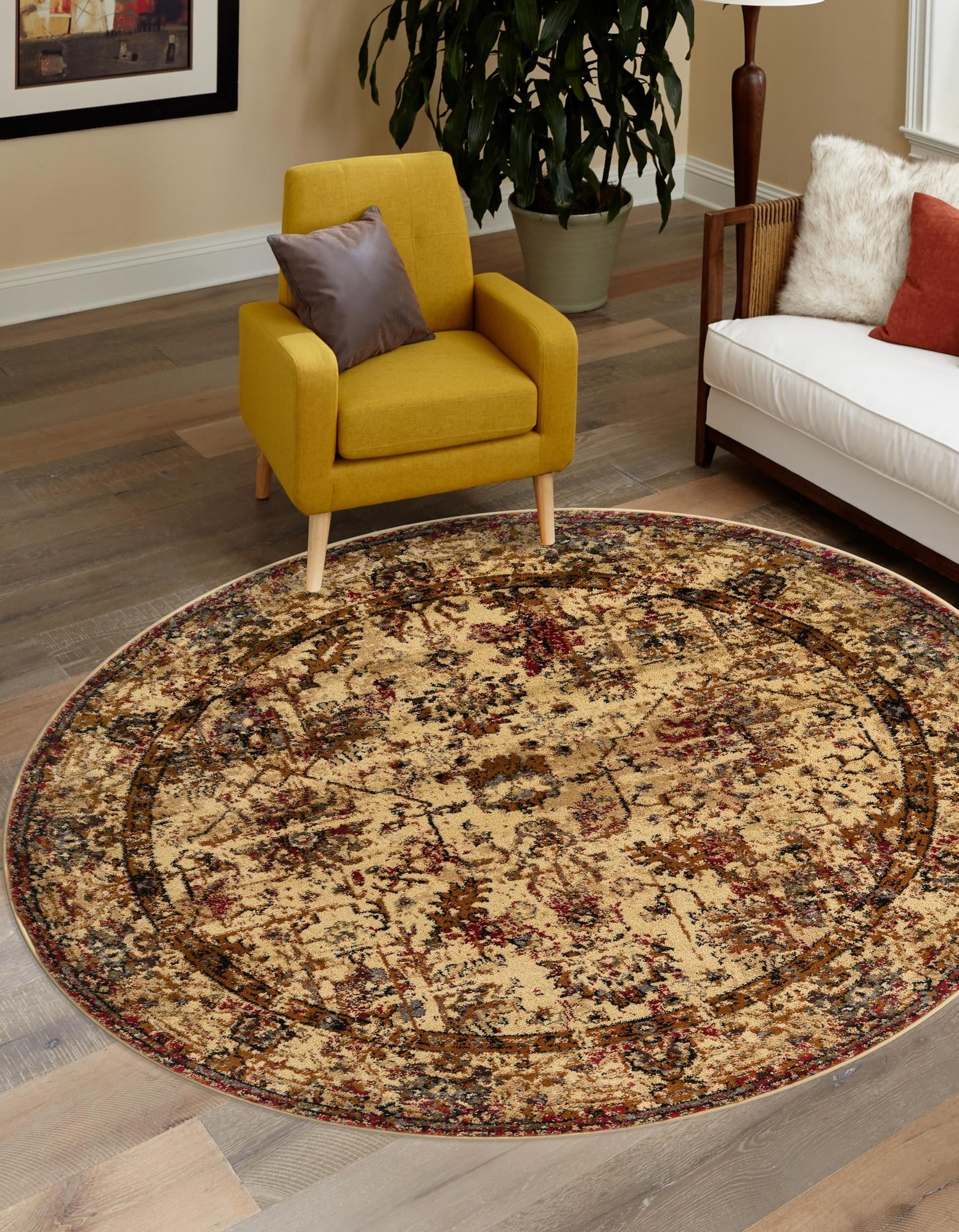 Rugs.com Saturn Collection Rug – 7 Ft Round Beige Cream Medium Rug ...