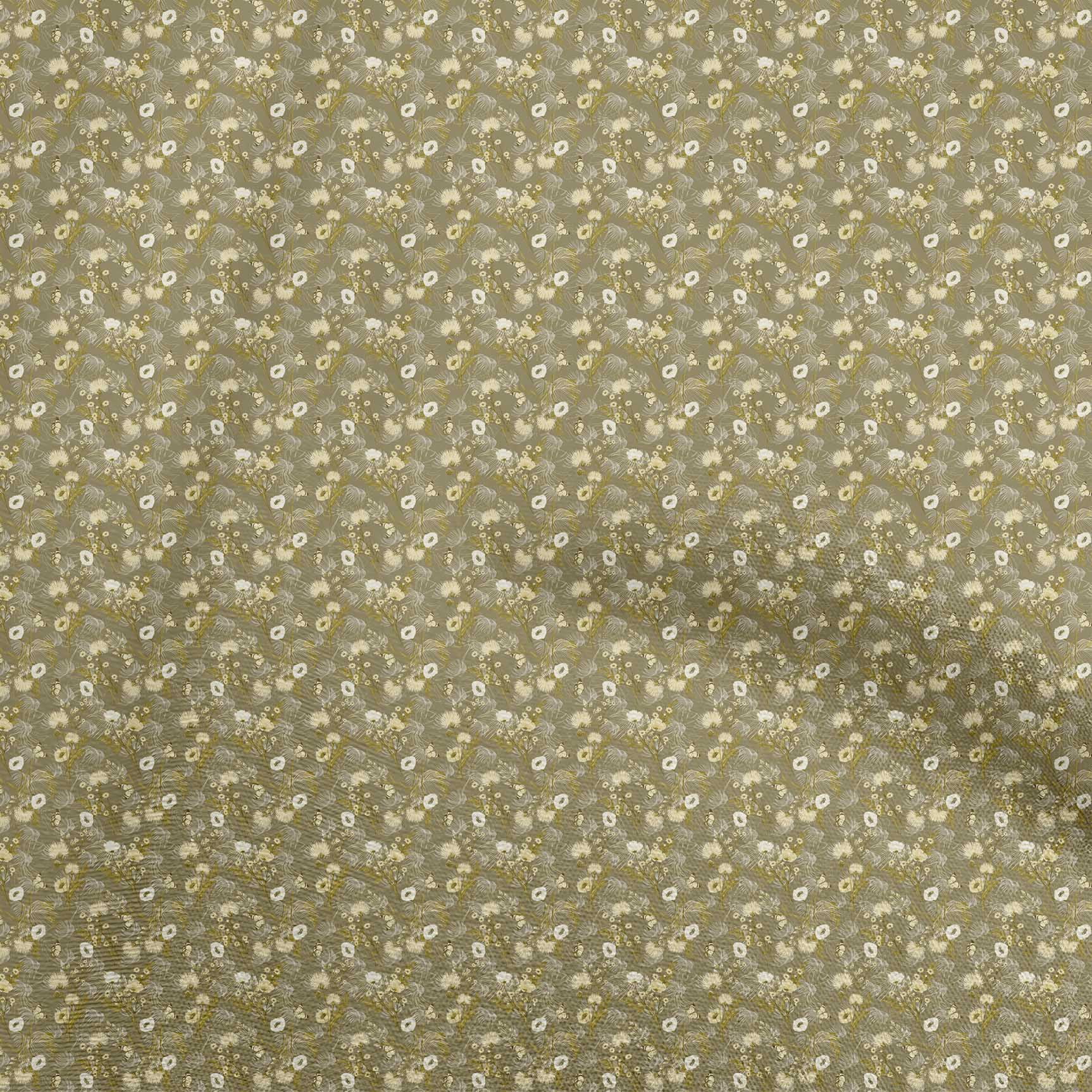oneOone Silk Tabby Olive Green Fabric Floral Sewing Craft Projects ...
