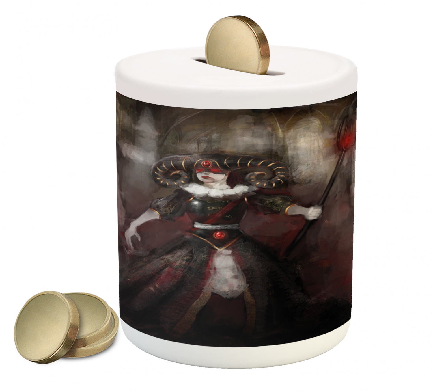 Gothic Piggy Bank, Medieval Evil Woman Horns Witch Myth Fantasy Old ...