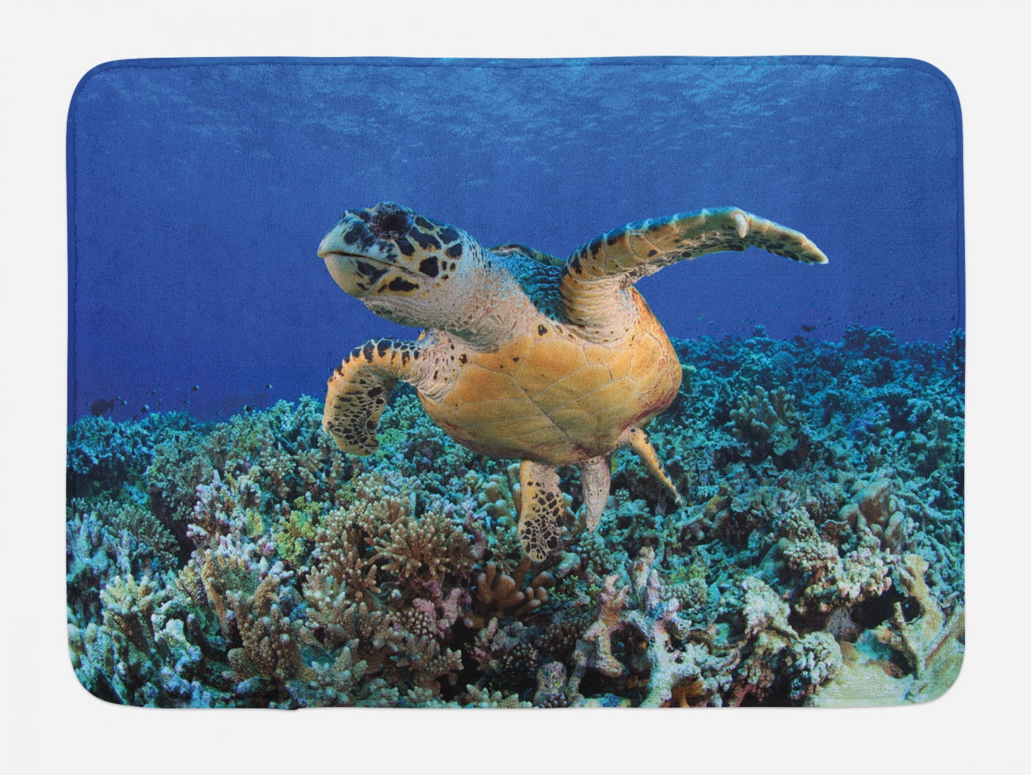 Turtle Bath Mat, Cheloniidae in Deep Blue Ocean Aquatic Endangered ...