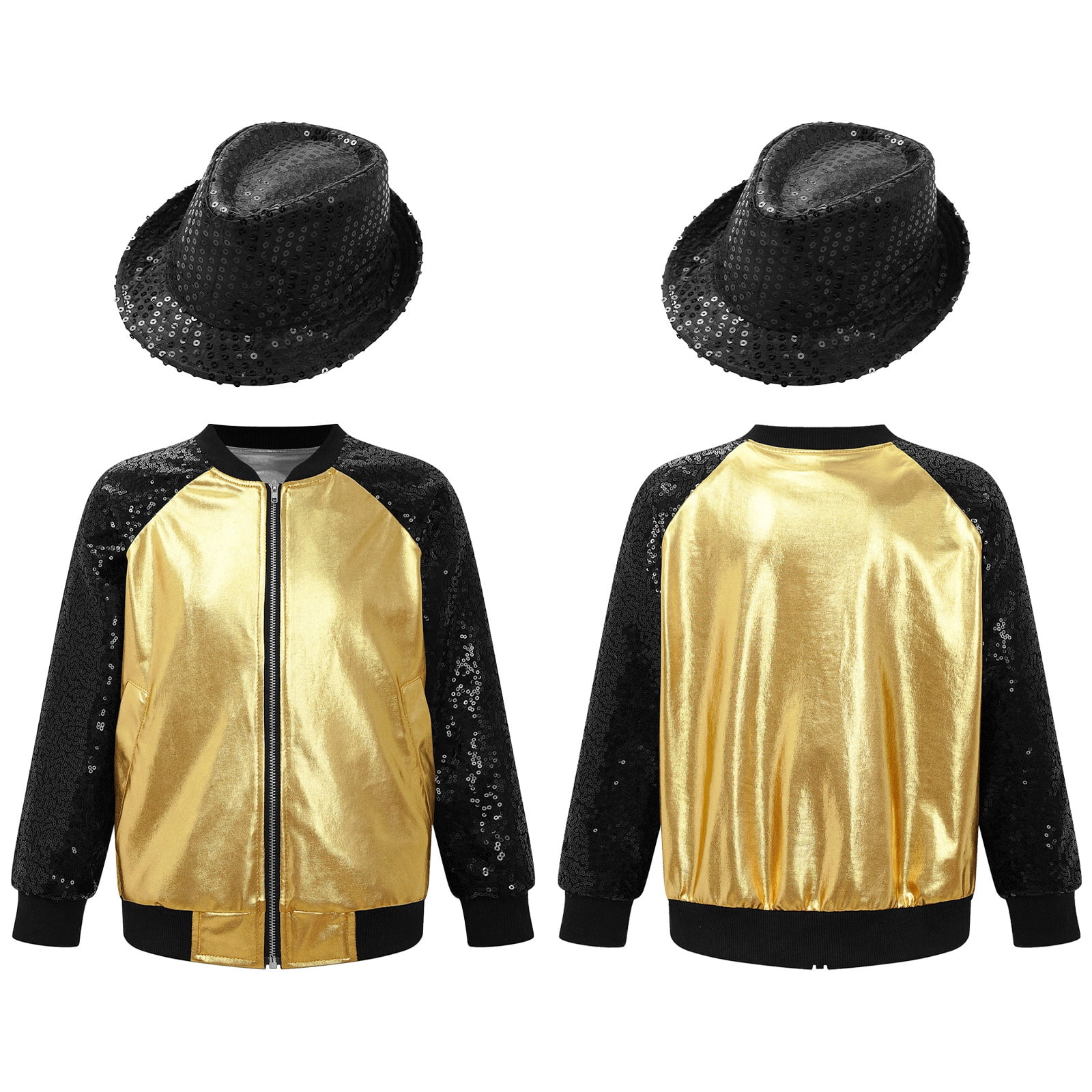 DPOIS Girls Boys Metallic Bomber Flight Jacket Sequins Coat Outwear and Hat - Walmart.com