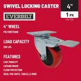 4 In. Red Polyurethane and Steel Swivel Plate Caster with Locking Brake ...