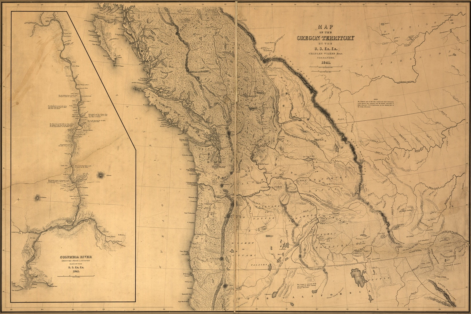 24"x36" Gallery Poster, Map of Oregon Territory; washington state 1841 ...