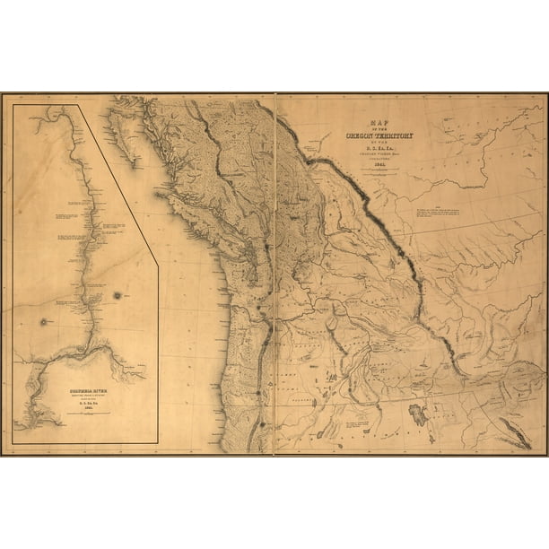 24"x36" Gallery Poster, Map of Oregon Territory; washington state 1841 ...