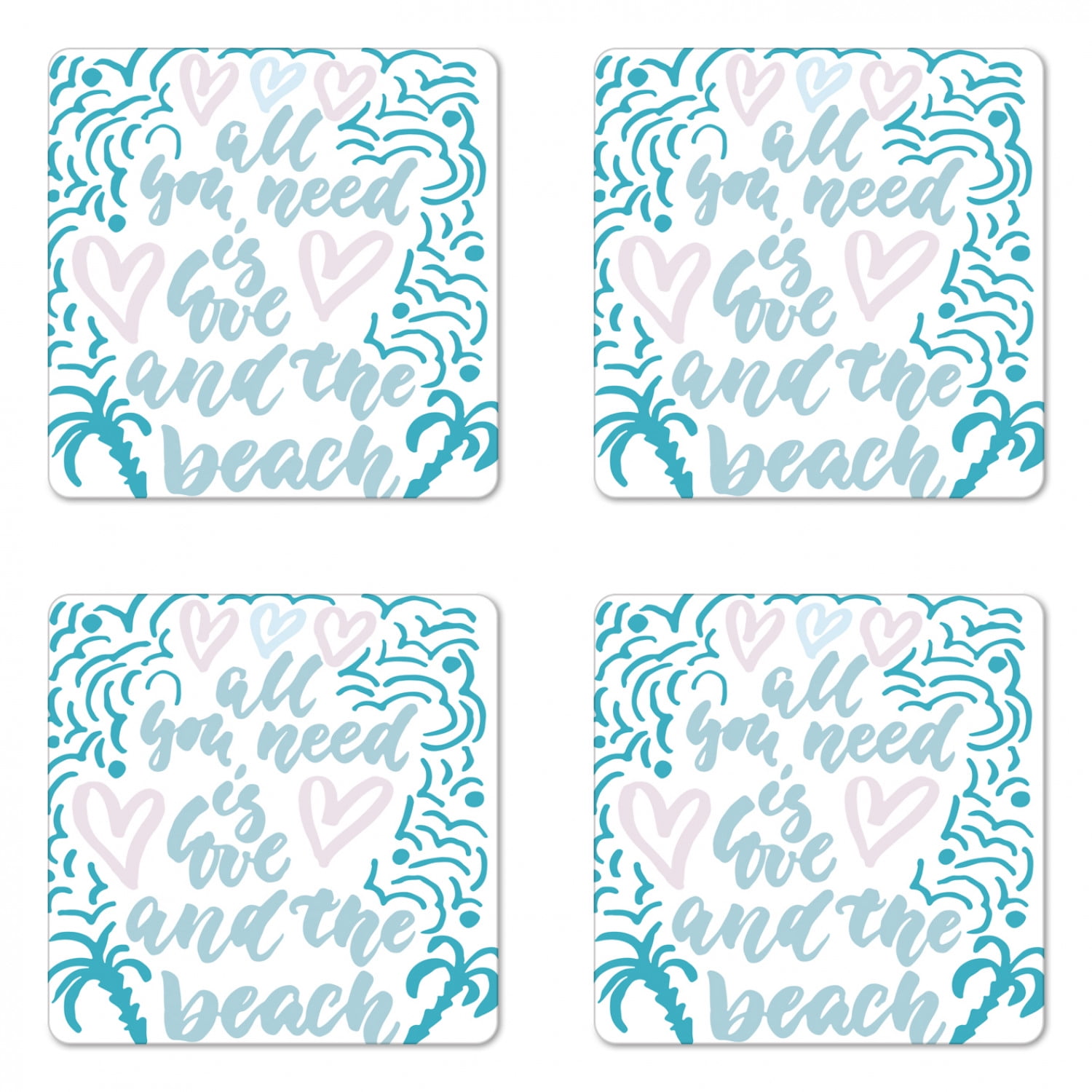Saying Coaster Set of 4, All You Need is Love and the Beach Message ...