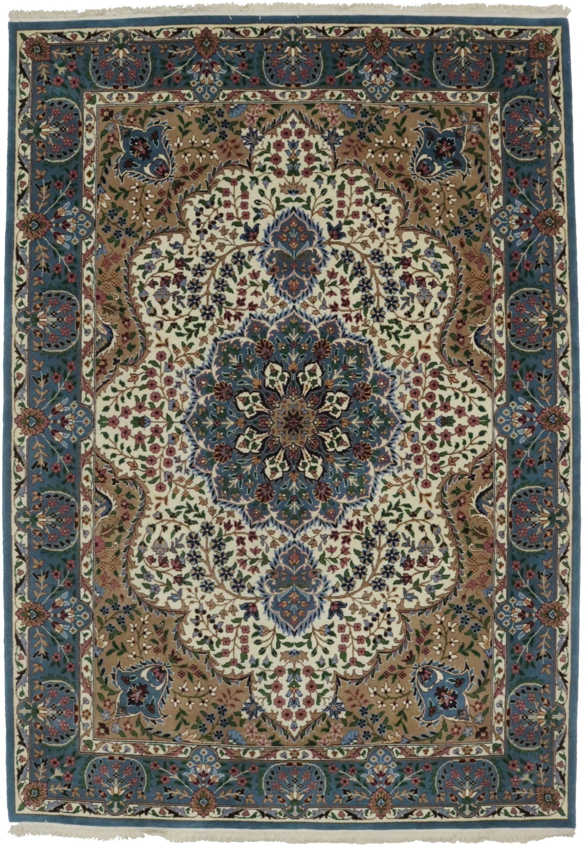 Cream Floral Kirman 7X9 Oriental Rug - Walmart.com
