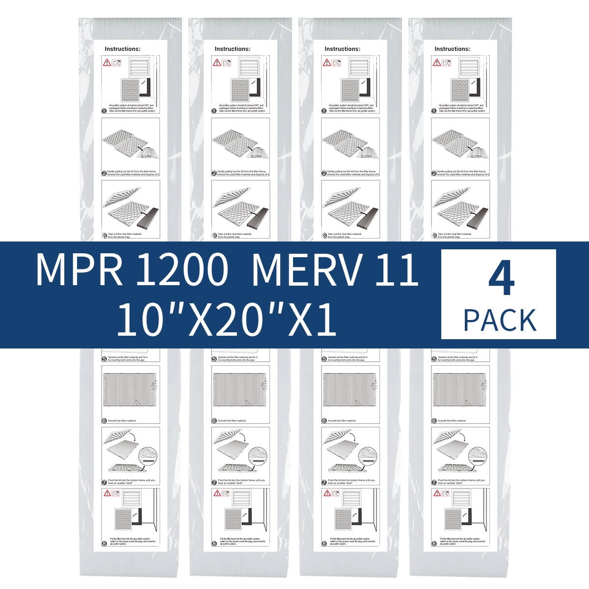 RSFDIYA Air Filter 10x20x1, 4-Pack MERV11 MPR 1200 HVAC AC Furnace ...