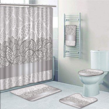 Popular Bath 5 Piece Sinatra Silver Shower Curtain and Bath Set ...