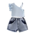 Bainana Girls Summer Outfit Set Kids Solid Color One Shoulder Vest Tops ...