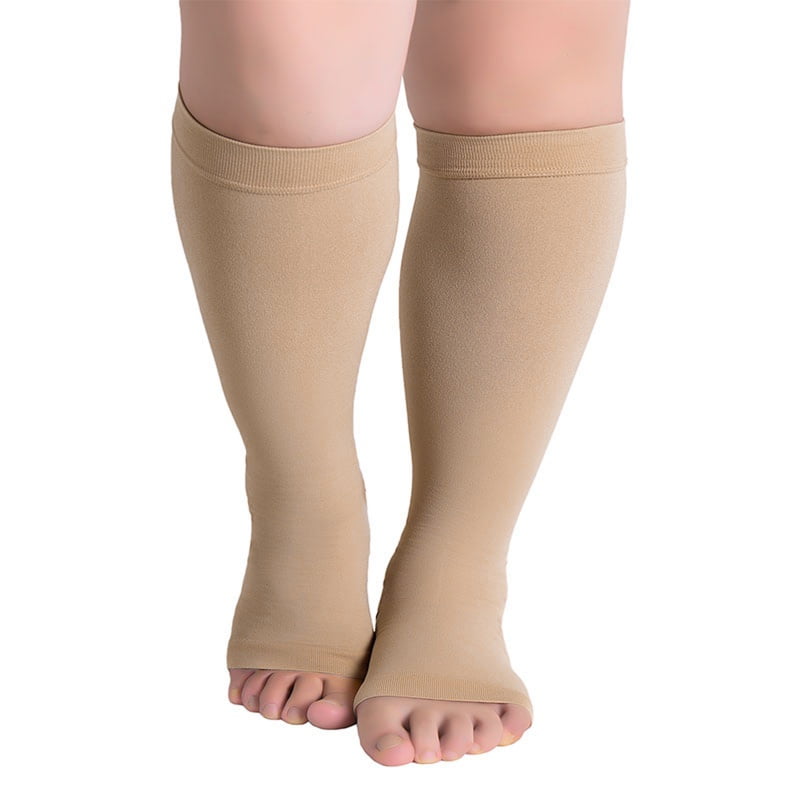 PROJECTRETRO Socks Open Toe Inch Wide Calf Plus Size Compression 20-30 ...