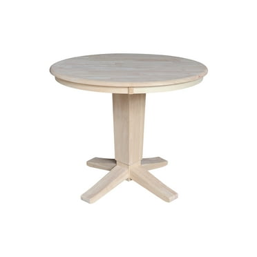 Solid Wood 30" x 30" Round Pedestal Dining Table in Washed Gray Taupe ...