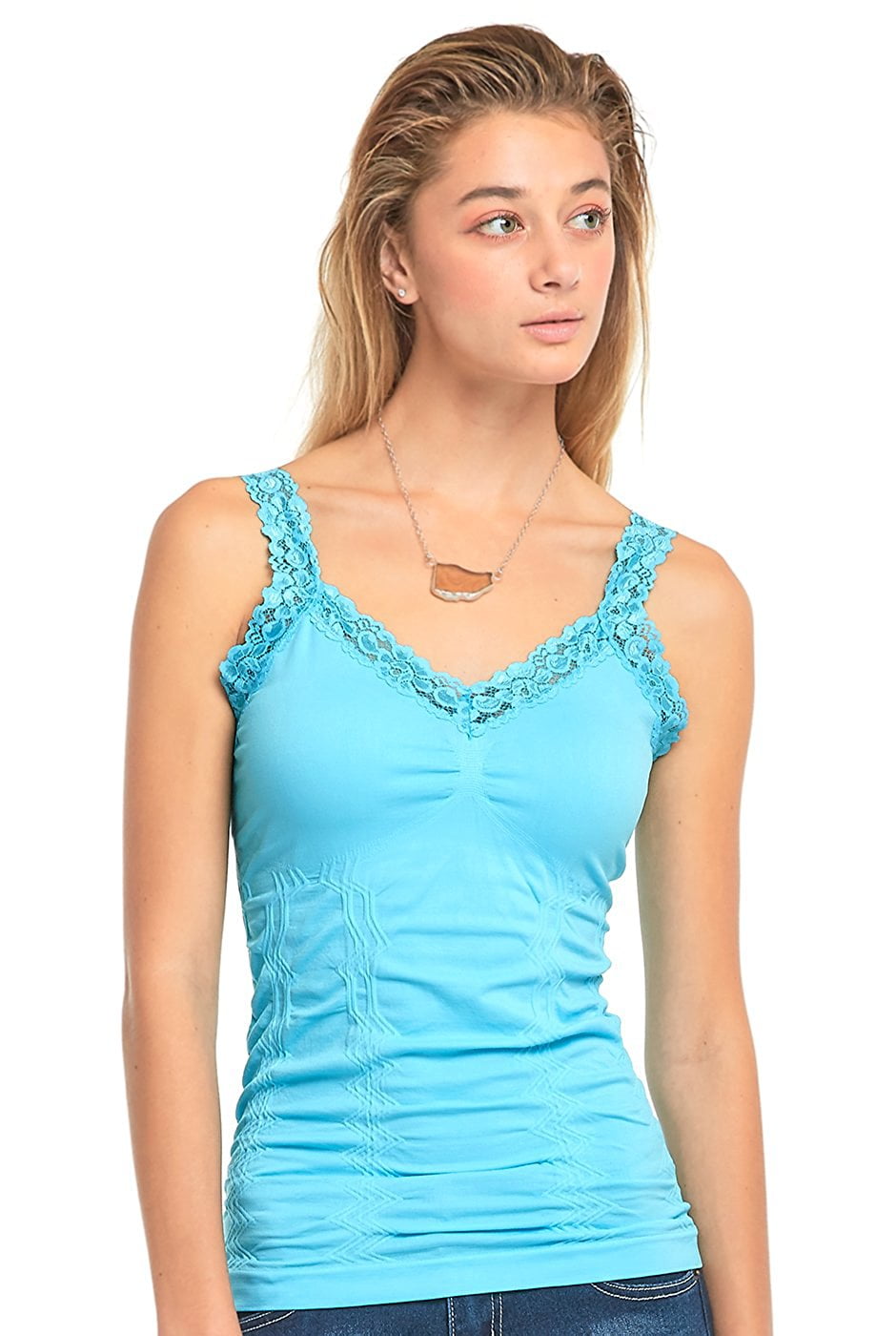 Womens Seamless Wrinkled Lace Trim Camisole Tank Top