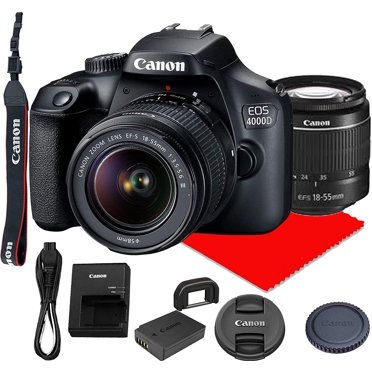 Canon EOS 4000D DSLR Camera EF-S 18-55 mm f/3.5-5.6 III Lens - Walmart.com