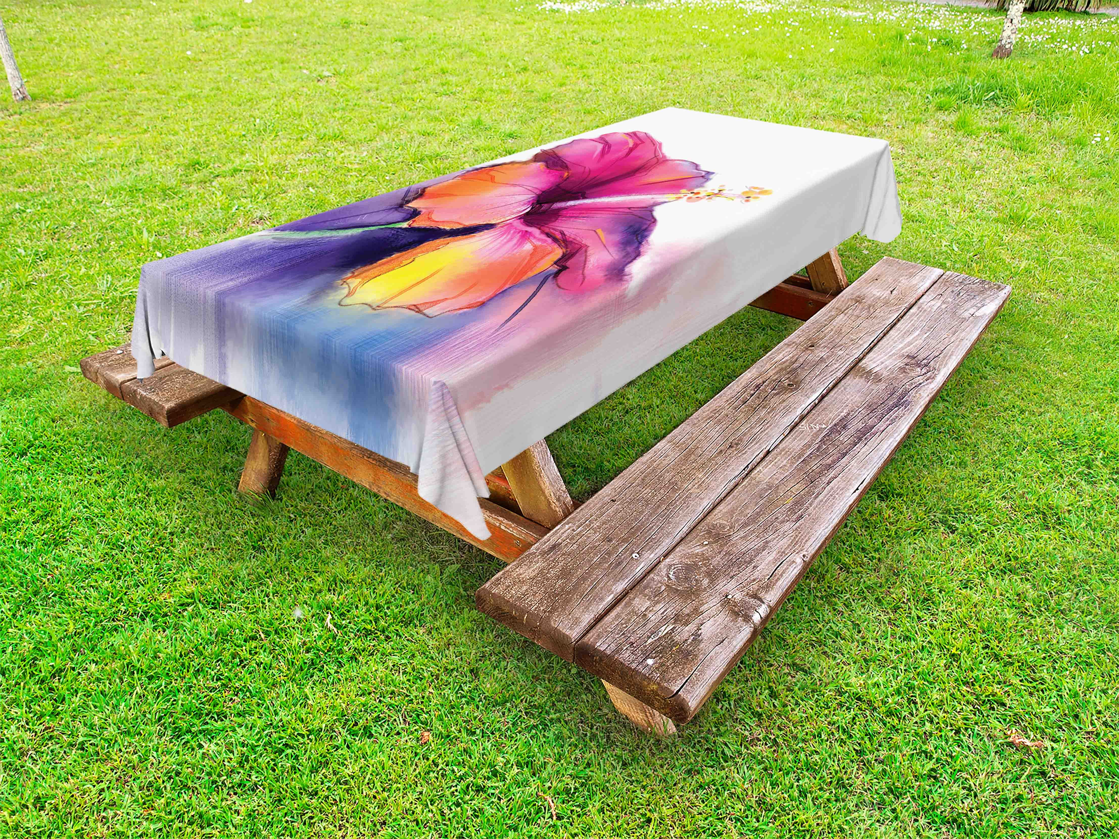 Flower Outdoor Tablecloth, Hibiscus Flower in Pastel Abstract Colorful ...