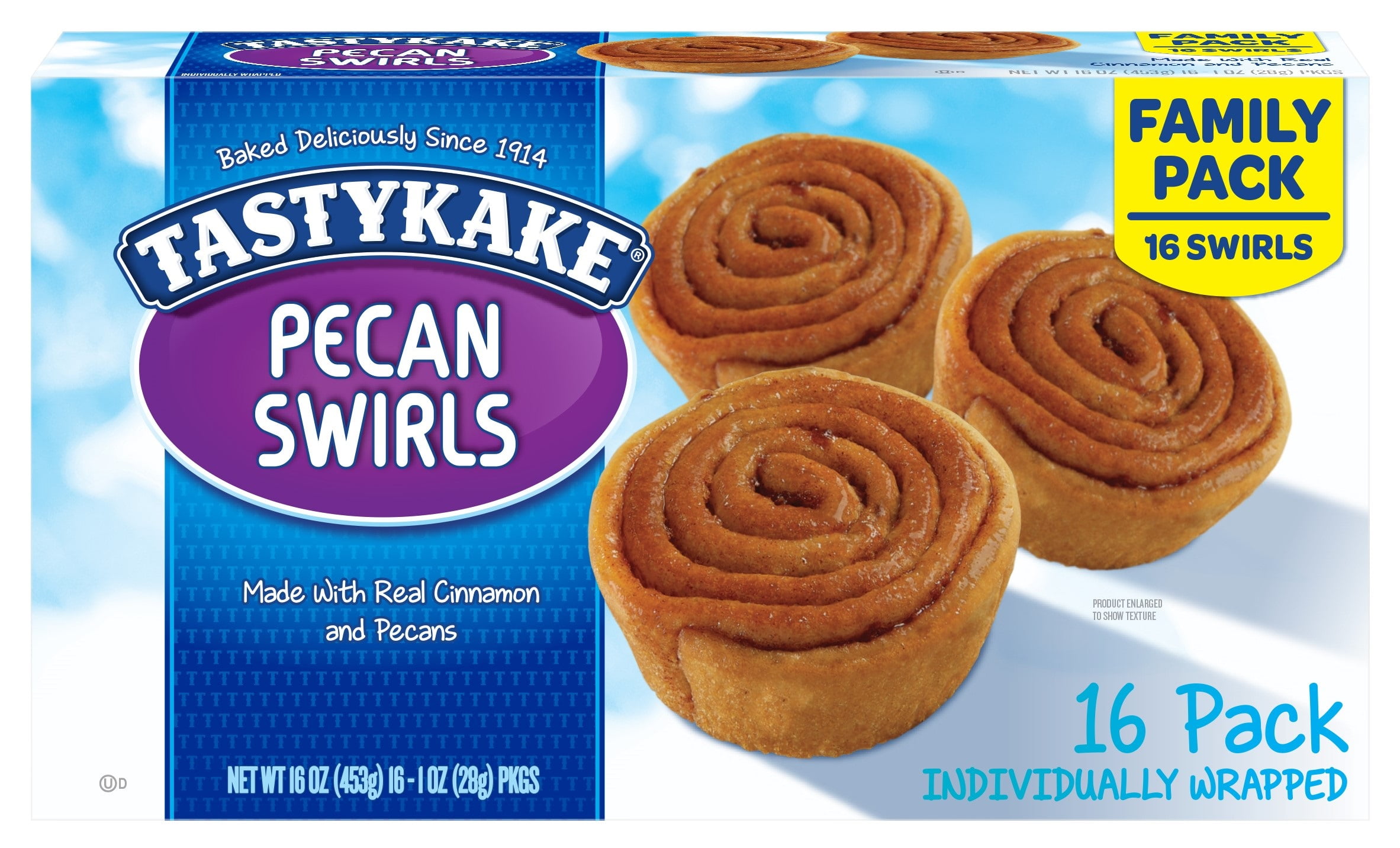 Tastykake Pecan Swirls, 16 Count, 16 Individually Wrapped Pastry Rolls ...