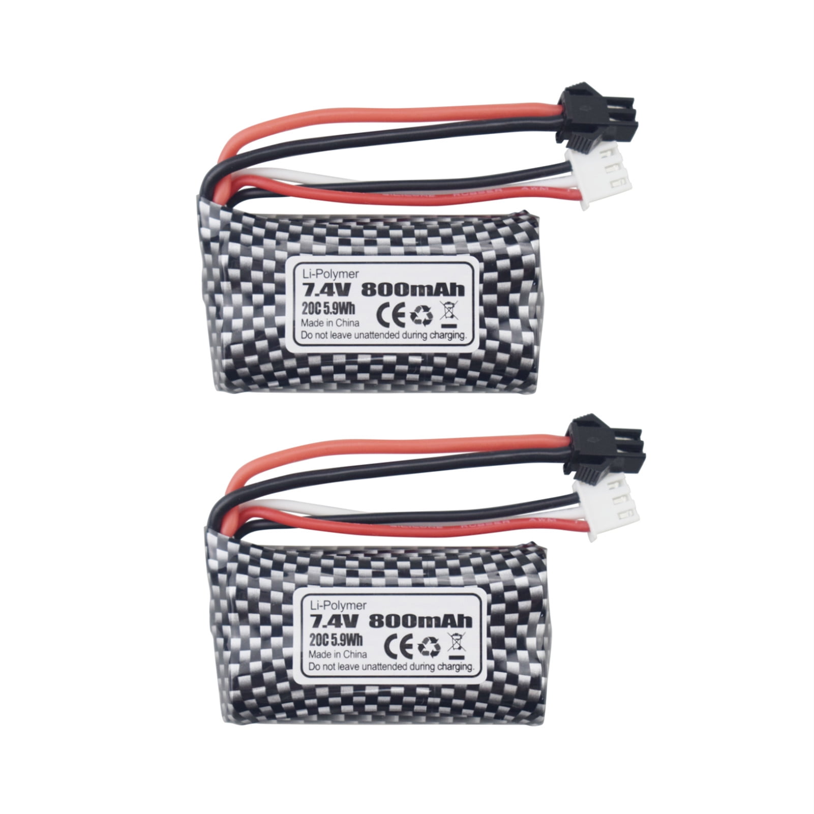 Fytoo 2PCS 7.4V 800mAh Lithium Battery (With SM Plug) For WPL D12 RC ...
