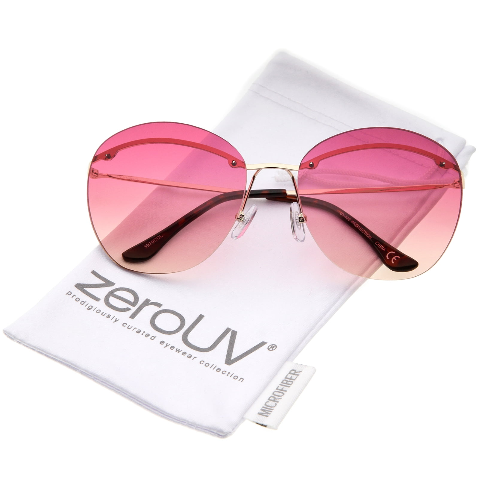 zeroUV Female Oversize Metal Temple Gradient Colored Round Lens Rimless ...