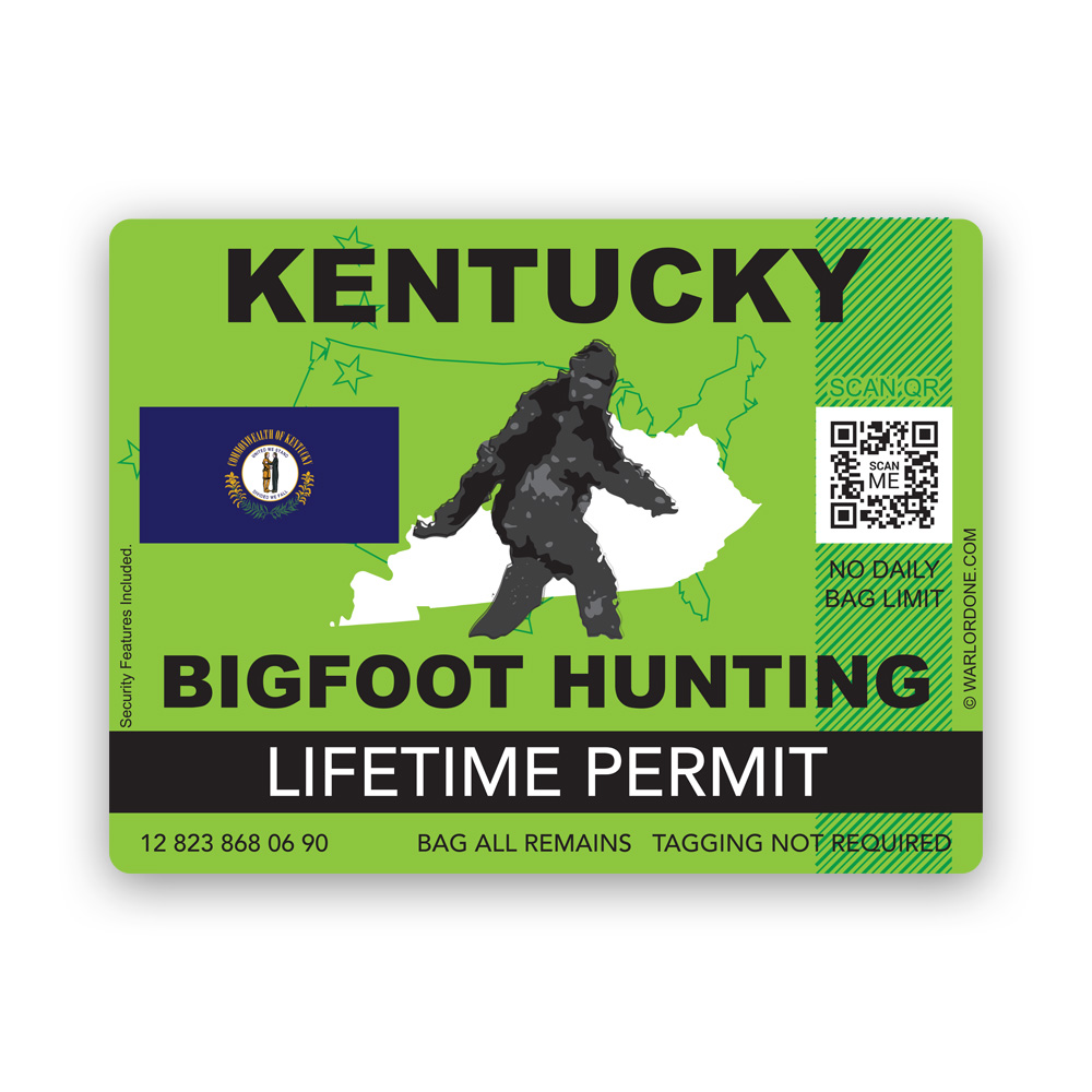 Kentucky Bigfoot Hunting Permit Sticker Decal - Self Adhesive Vinyl ...