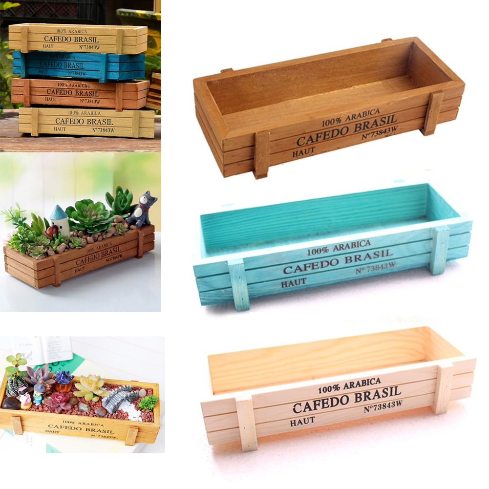 Duixinghas Rectangle Wooden Plant Pot Vintage Decoration Wood Landscape ...