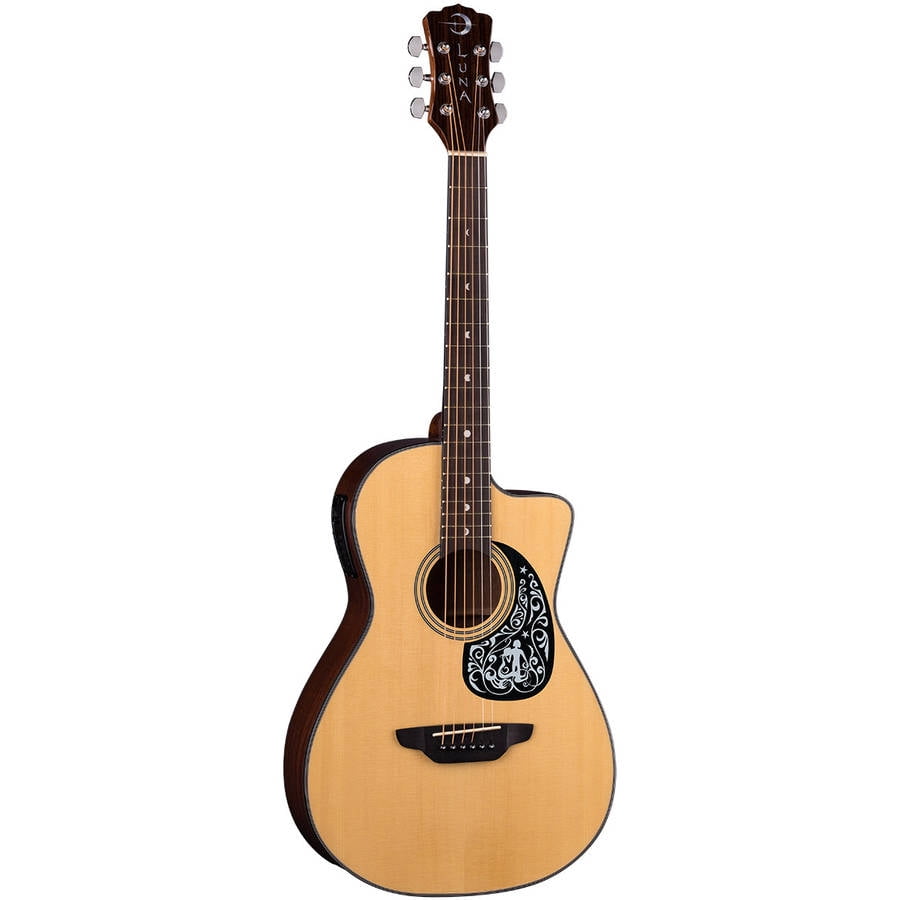 Luna Gypsy Zodiac Parlor Acoustic/Electric Guitar - Aquarius - Walmart.com