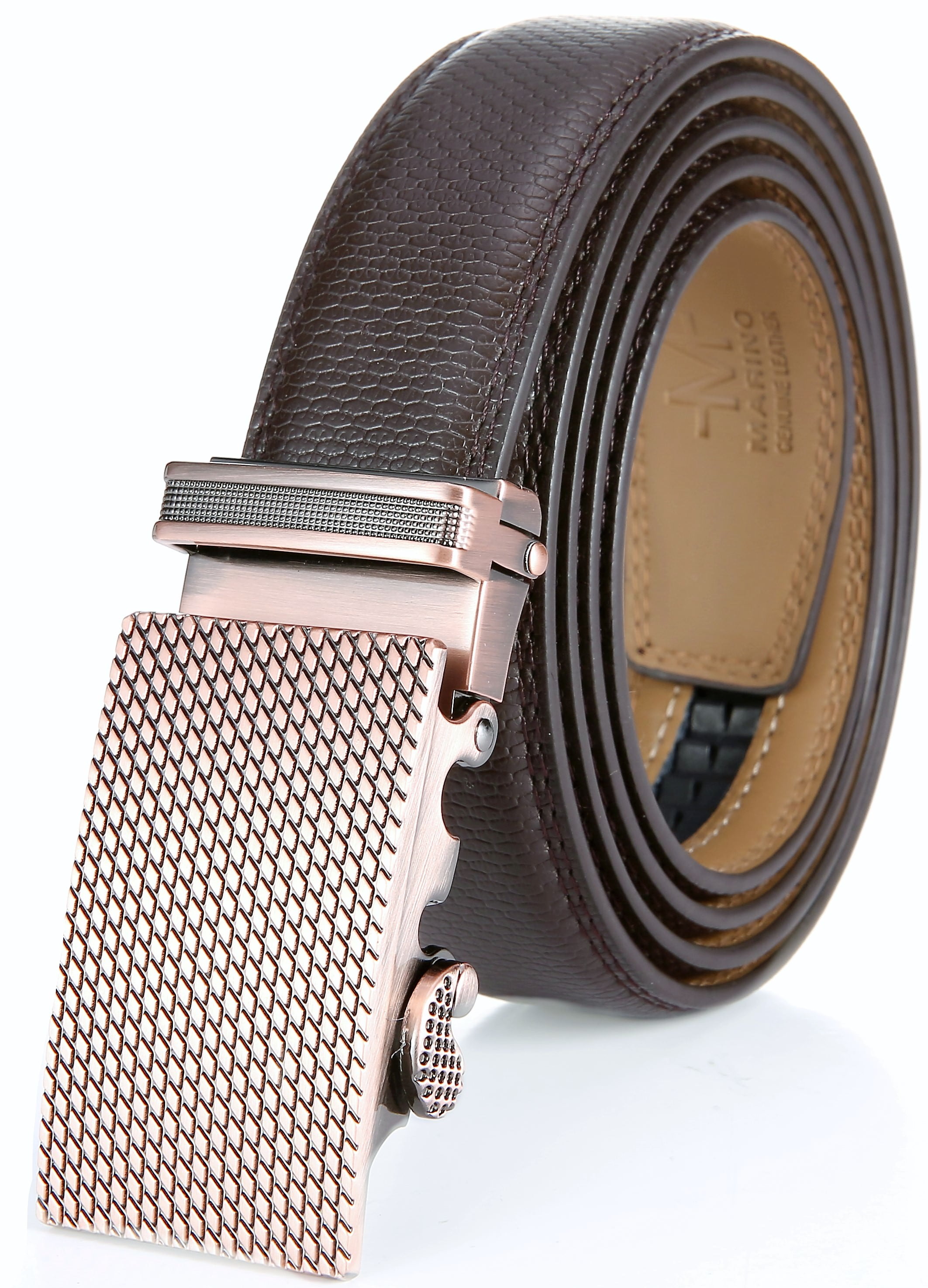 Marino Men’s Genuine Leather Ratchet Dress Belt with Automatic Buckle ...