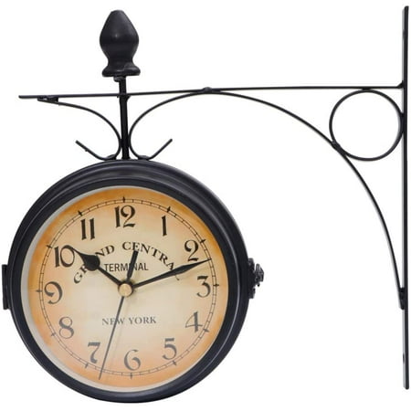 YDHely Vintage Double Sided Wall Clock Wrought Iron Antique Industrial ...