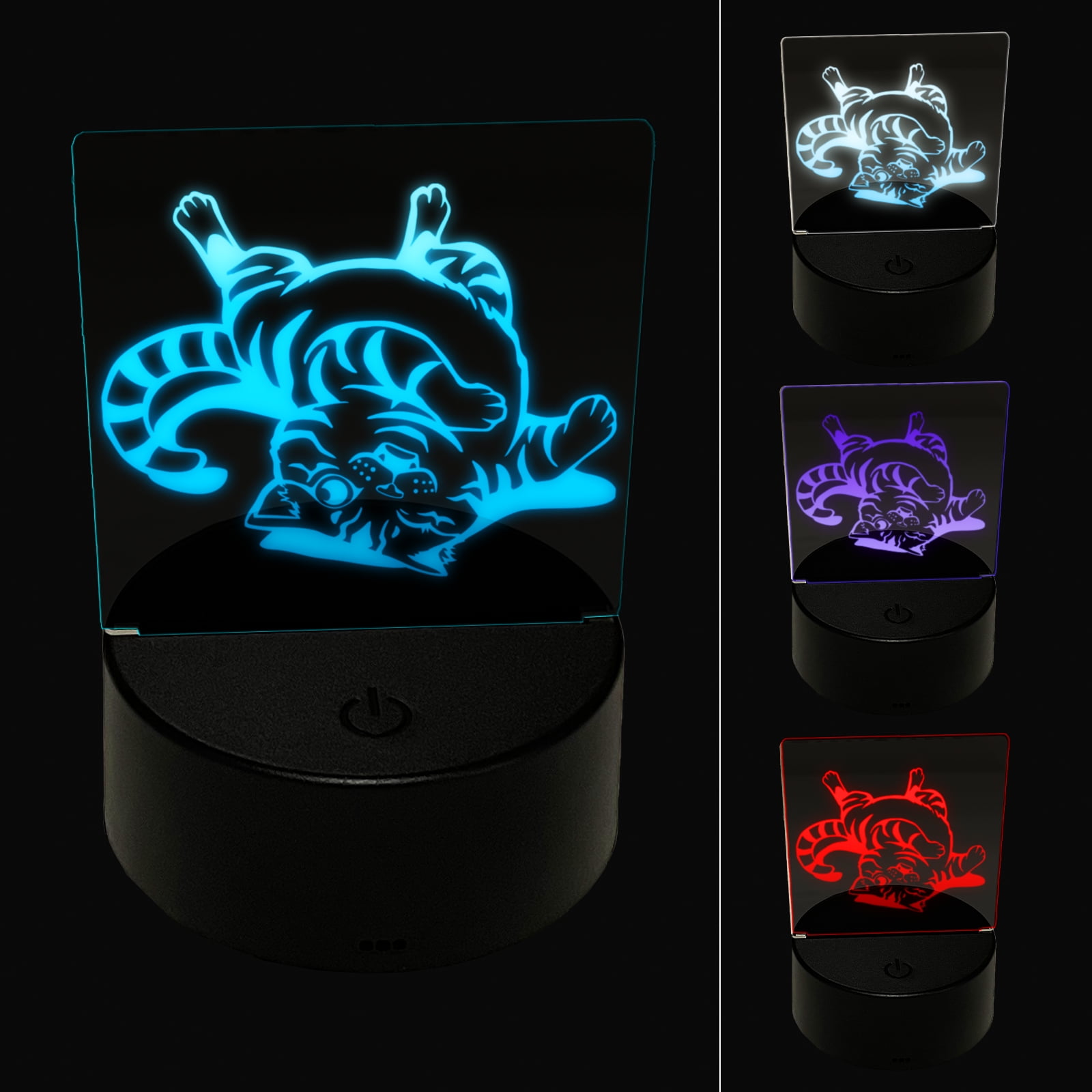 Playful Cat Rolling Around LED Night Light Sign 3D Illusion Desk ...