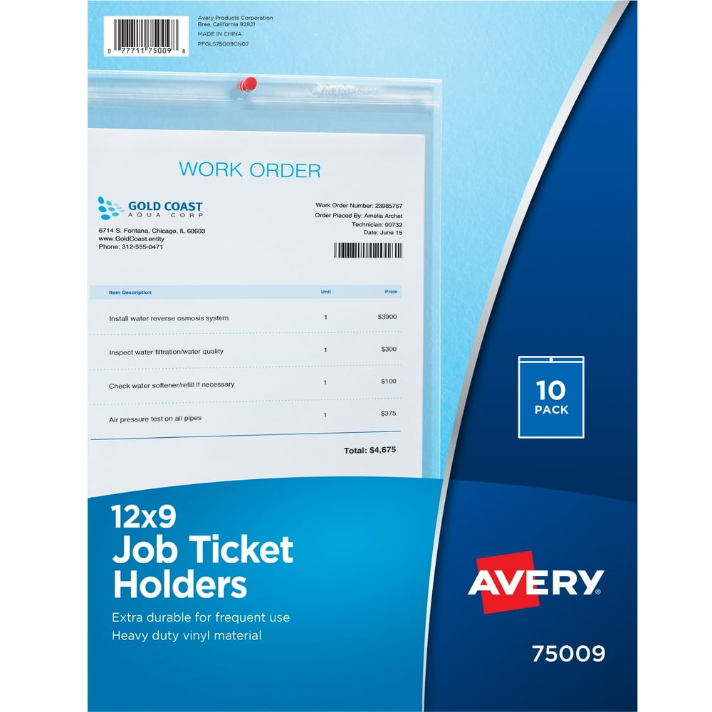 Avery Job Ticket Holders, 9" x 12", 10 Holders (75009) - Walmart.com ...