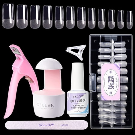 Gellen Nail Tips And Glue Gel Kit, Acrylic Nail Kit With 504Pcs Square ...