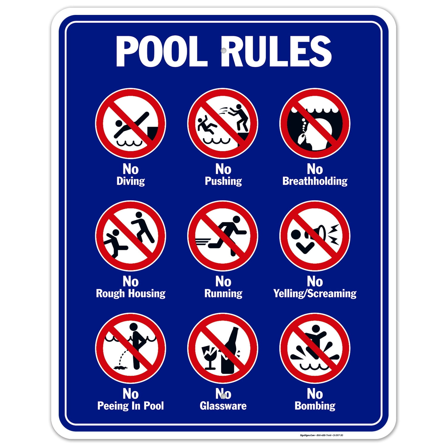 Pool Rules Sign, No Diving No Pushing No Running No Peeing in Pool ...