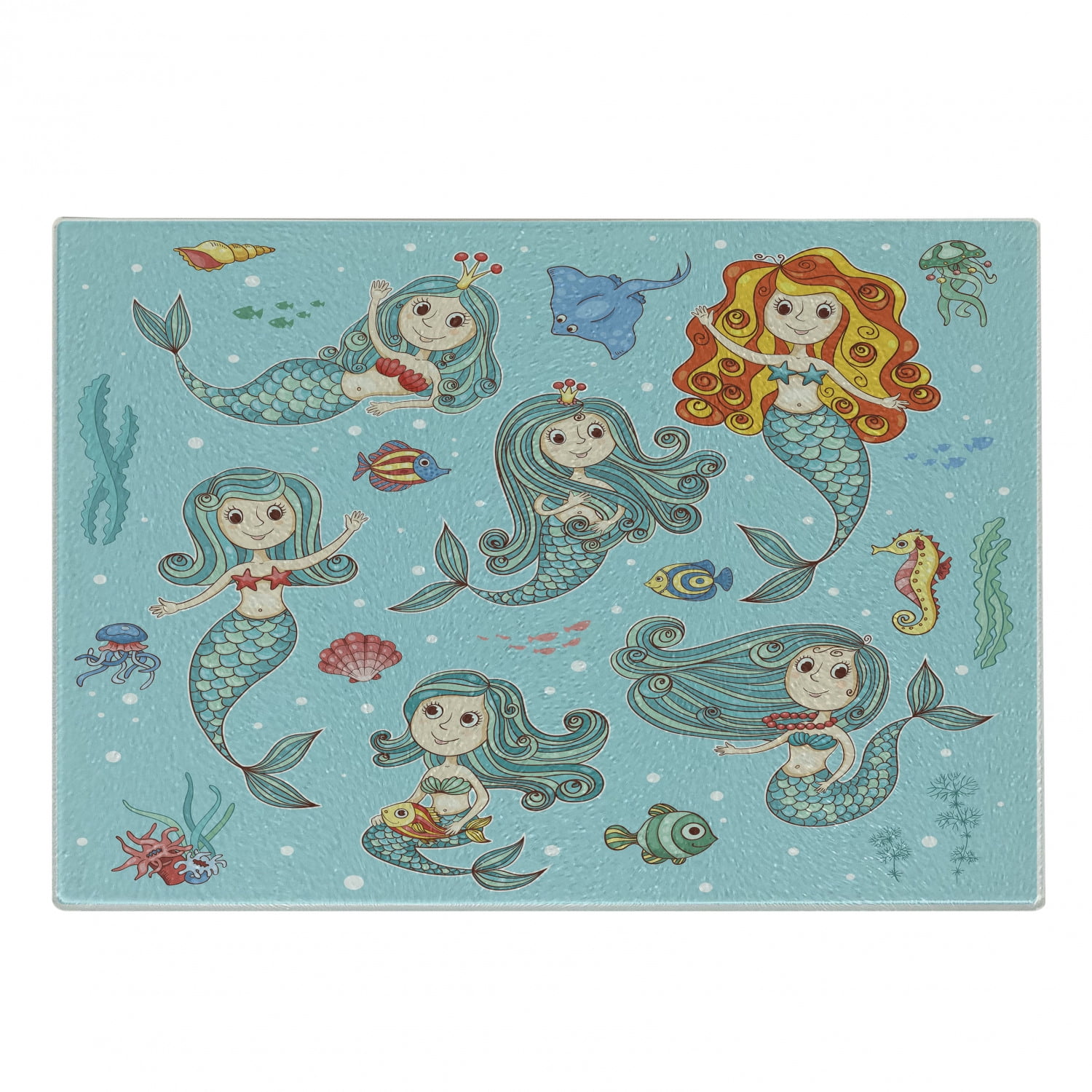 Mermaid Cutting Board, Composition Girls Different Types of Sea ...