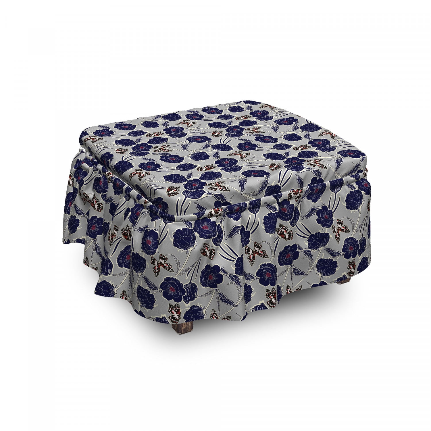 Floral Ottoman Cover, Digital Motifs Butterflies, 2 Piece Slipcover Set ...