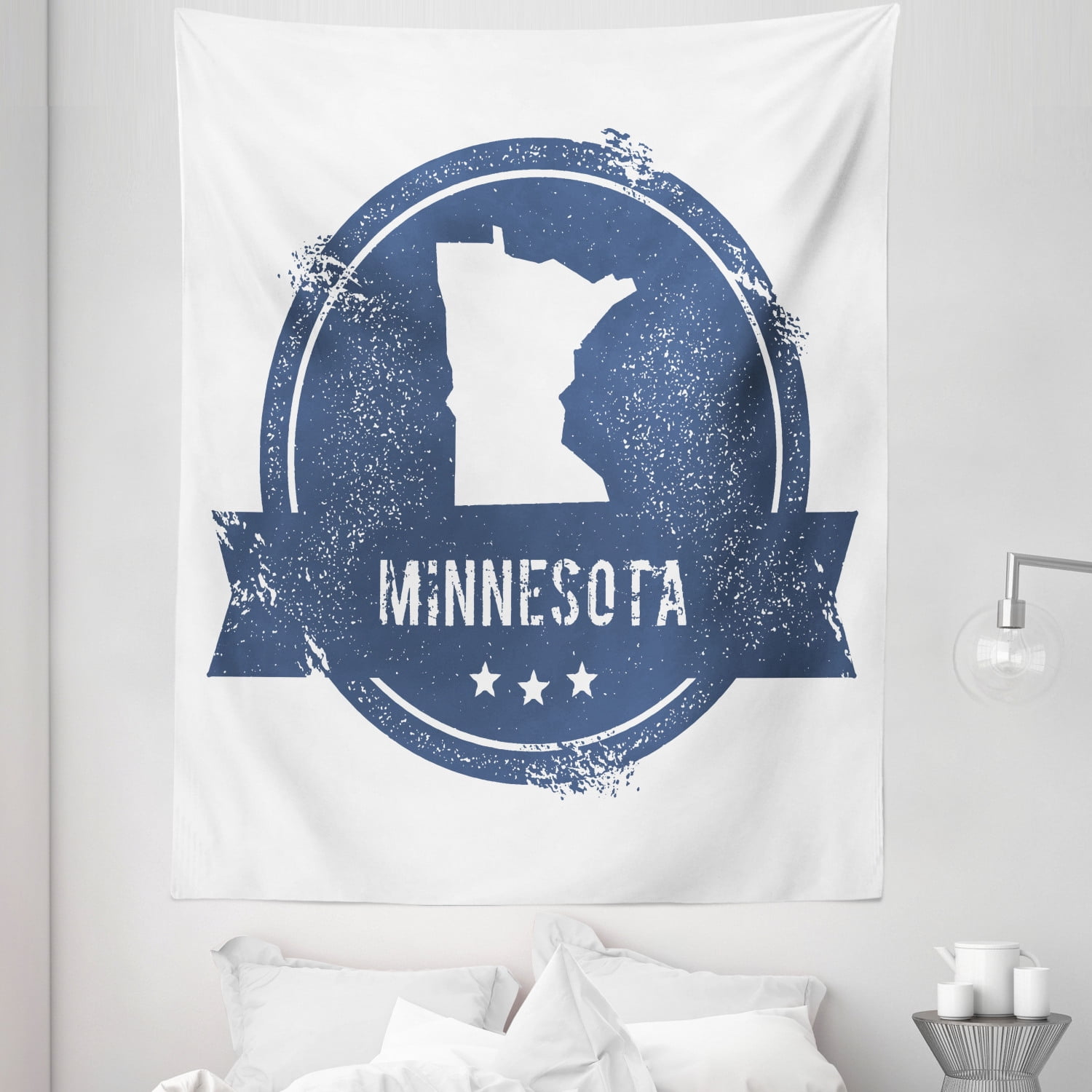 Minnesota Tapestry, Round Frame Monochrome Minnesota State Map Grunge ...