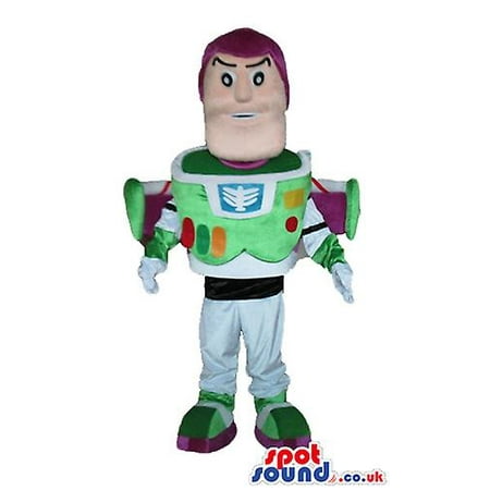 Buzz lightyear with a white suit decorated in green, and purple ...