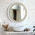 Rustic Whitewashed and Neutral Wood Framed Round Wall Mirror With ...