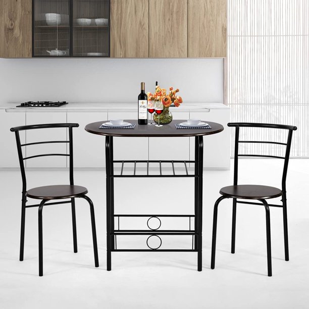 3-Piece Dining Table Set Kitchen Table Set for 2 with Metal Frame and ...