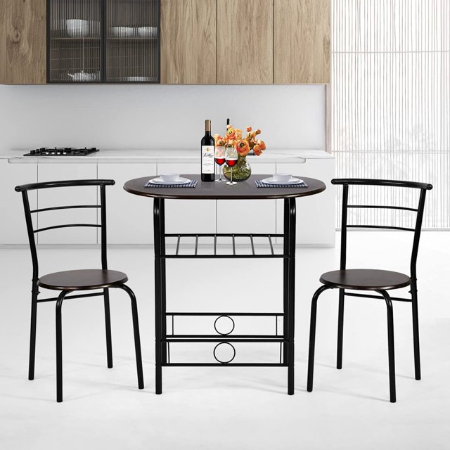 3-Piece Dining Table Set Kitchen Table Set for 2 with Metal Frame and ...