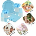150 blue paper plate set for 30 guests - disposable plates with 9-ounce ...