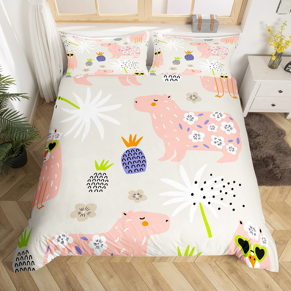 Cute Cartoon Capybaras Duvet Cover Full Size Funny Rodent Animals ...