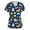 AHMOMEI Stretchy Cartoon Animal Print Womens Scrubs V Neck Short Sleeve ...