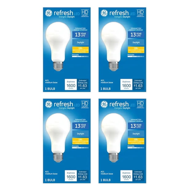 (4 bulbs) GE refresh LED A21 1600 lumens, 100 watt equivalent using ...