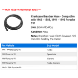 Crankcase Breather Hose - Compatible with 1965 - 1989, 1991 - 1992 ...