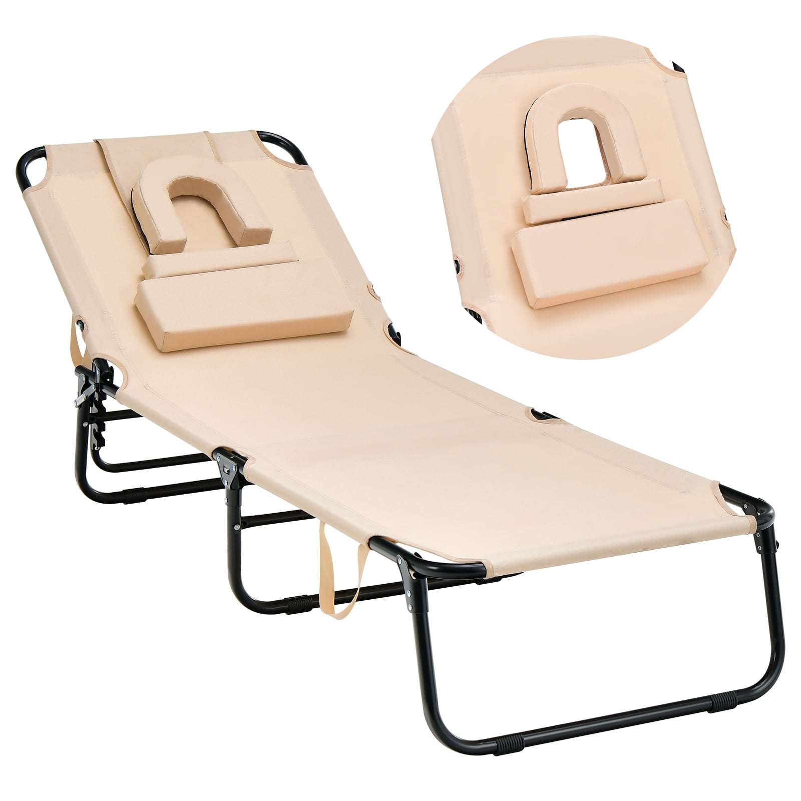Click here for Patiojoy Beach Chaise Lounge Chair Adjustable Face... prices