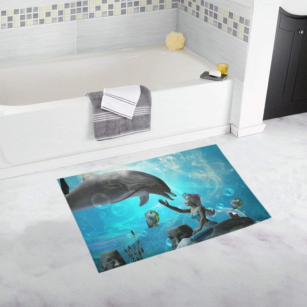 CADecor Dolphin with bautiful mermaid Non-Slip Bath Rug Bath Mat Rug ...
