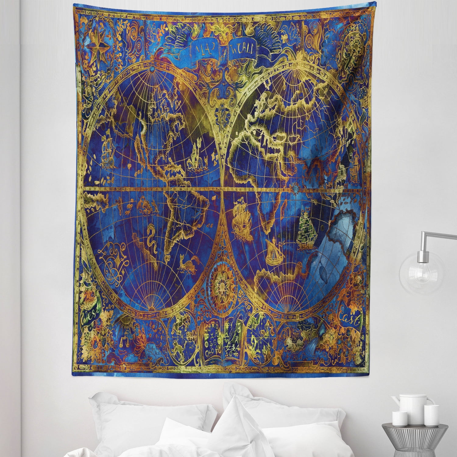 Map Tapestry, Vintage Style Illustration of Atlas Watercolor Effect ...